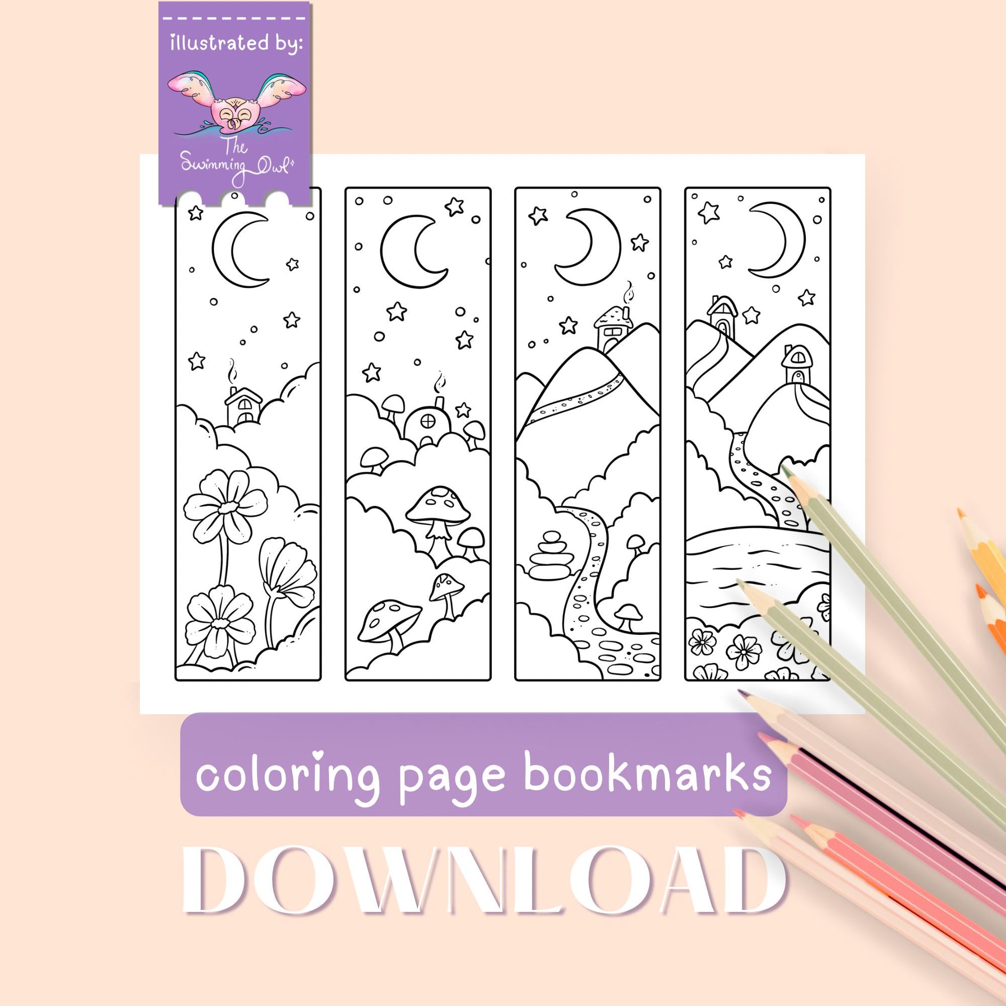 Cute Tiny Homes Bookmarks Coloring Page Download – The Swimming Owl