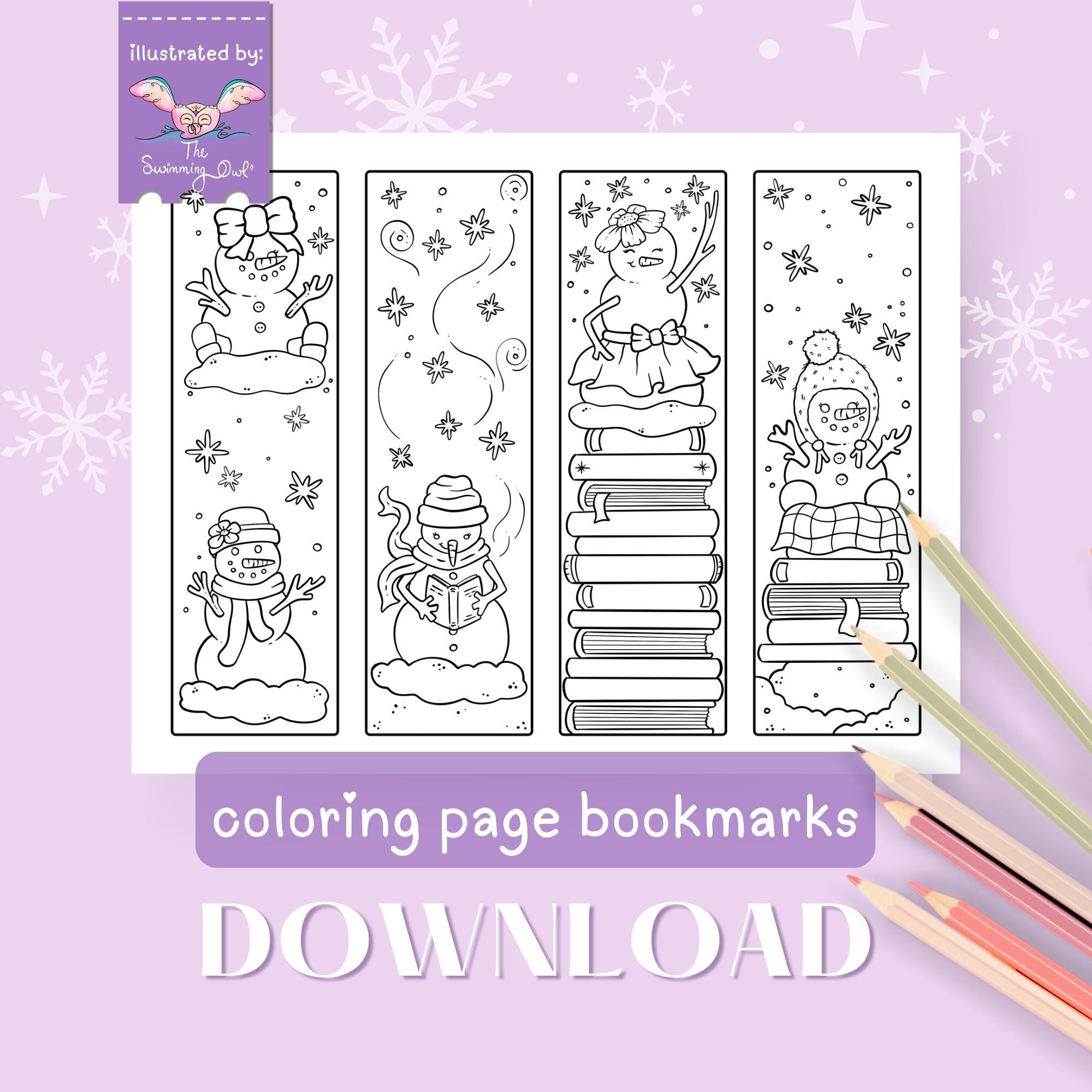 ☃️Cute Snowman Bookmarks Coloring Page Download – The Swimming Owl